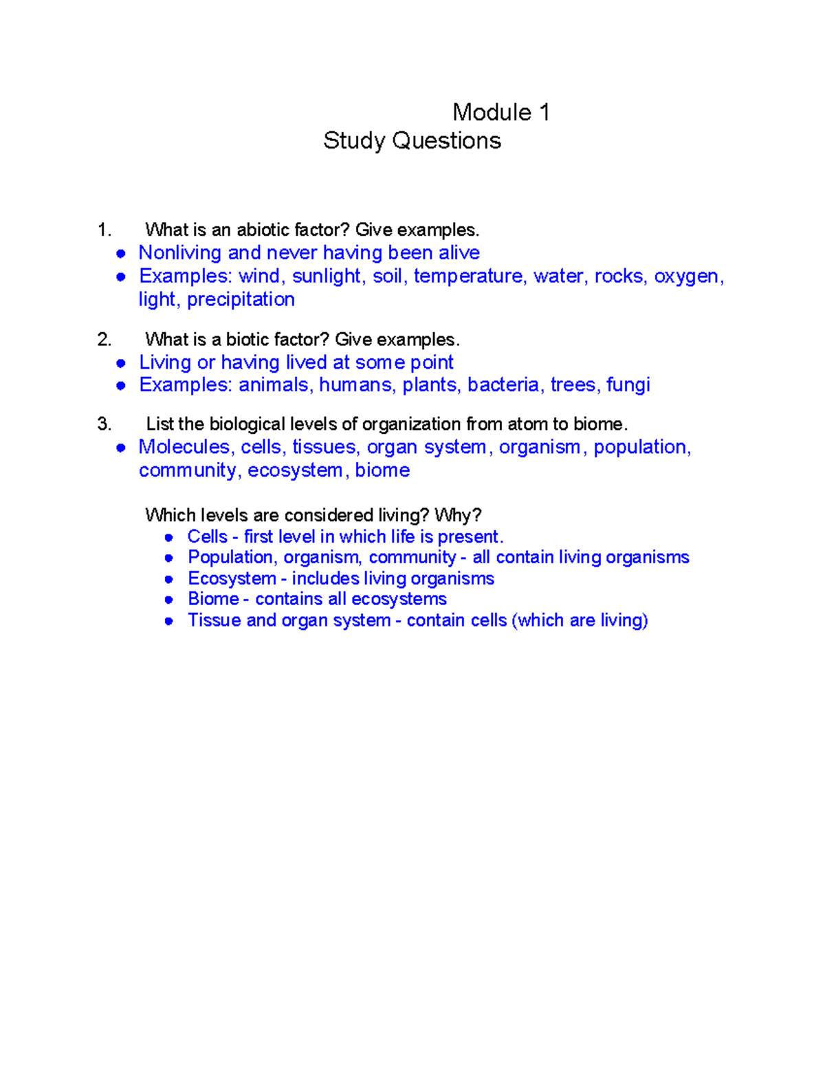 Biology 101 - Module 1 Study Questions on Ecosystems & Factors - Studocu
