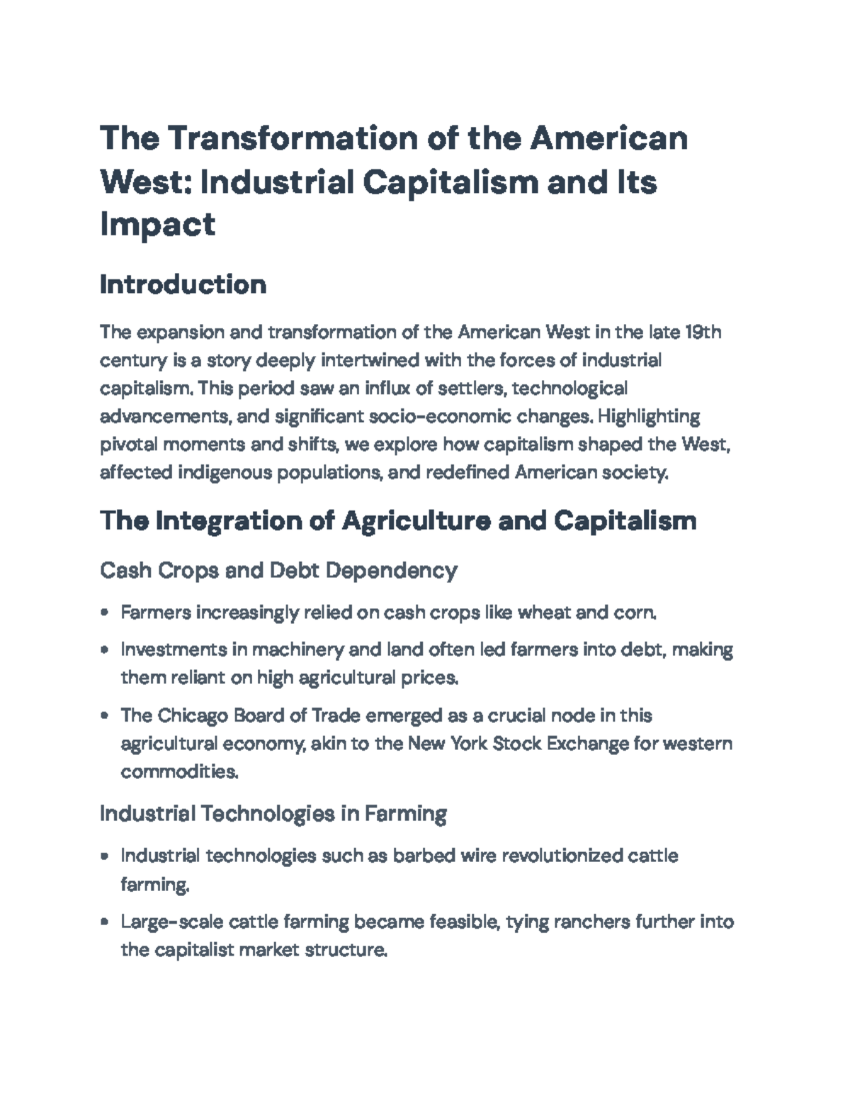 The Transformation of the American West: Capitalism's Impact on Society ...