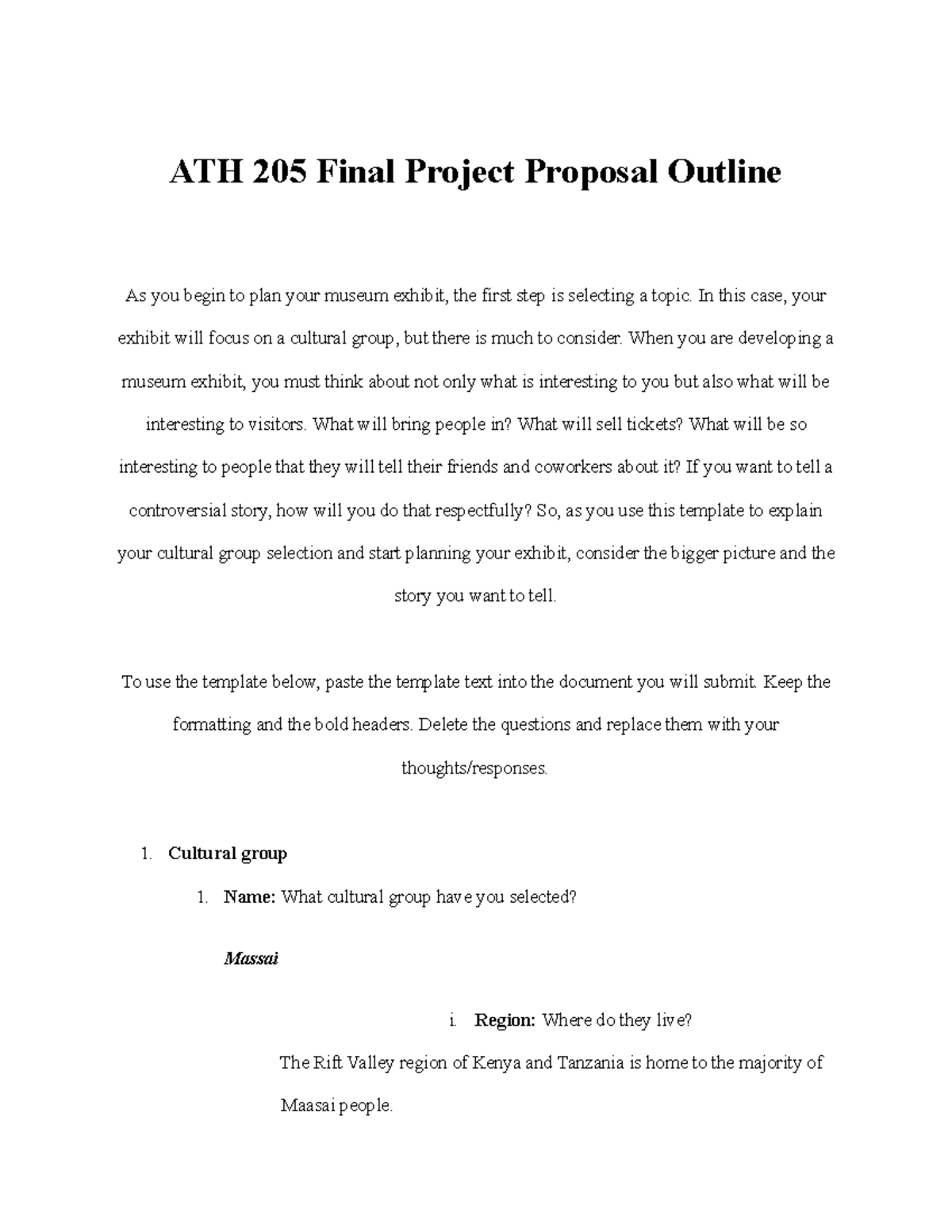ATH 205 Final Project Milestone 1: Museum Exhibit Proposal on Maasai ...