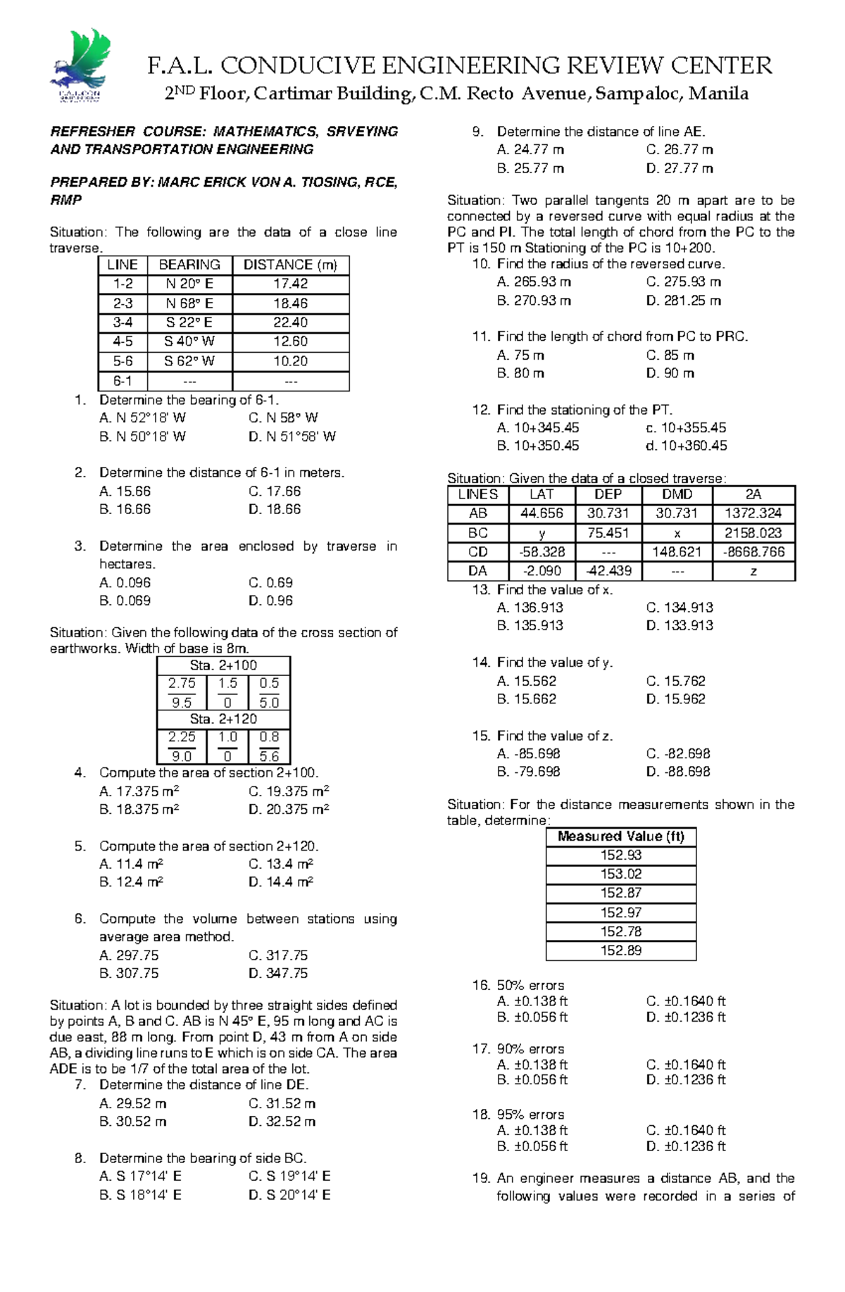 Mathematics Refresher(OCT. 04,2021) - F.A. CONDUCIVE ENGINEERING REVIEW ...