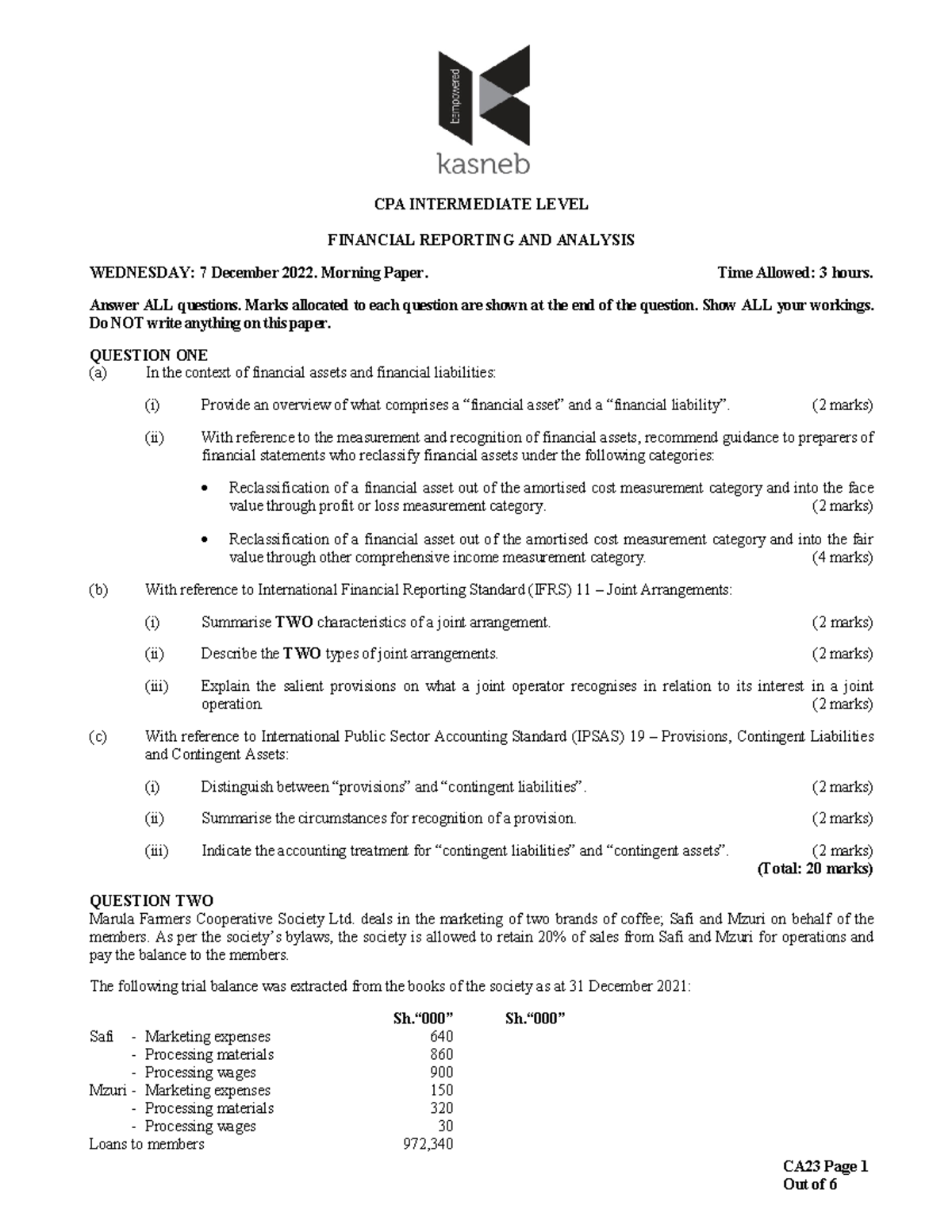 CA23 Financial Reporting and Analysis: December 2022 Exam Paper - Studocu