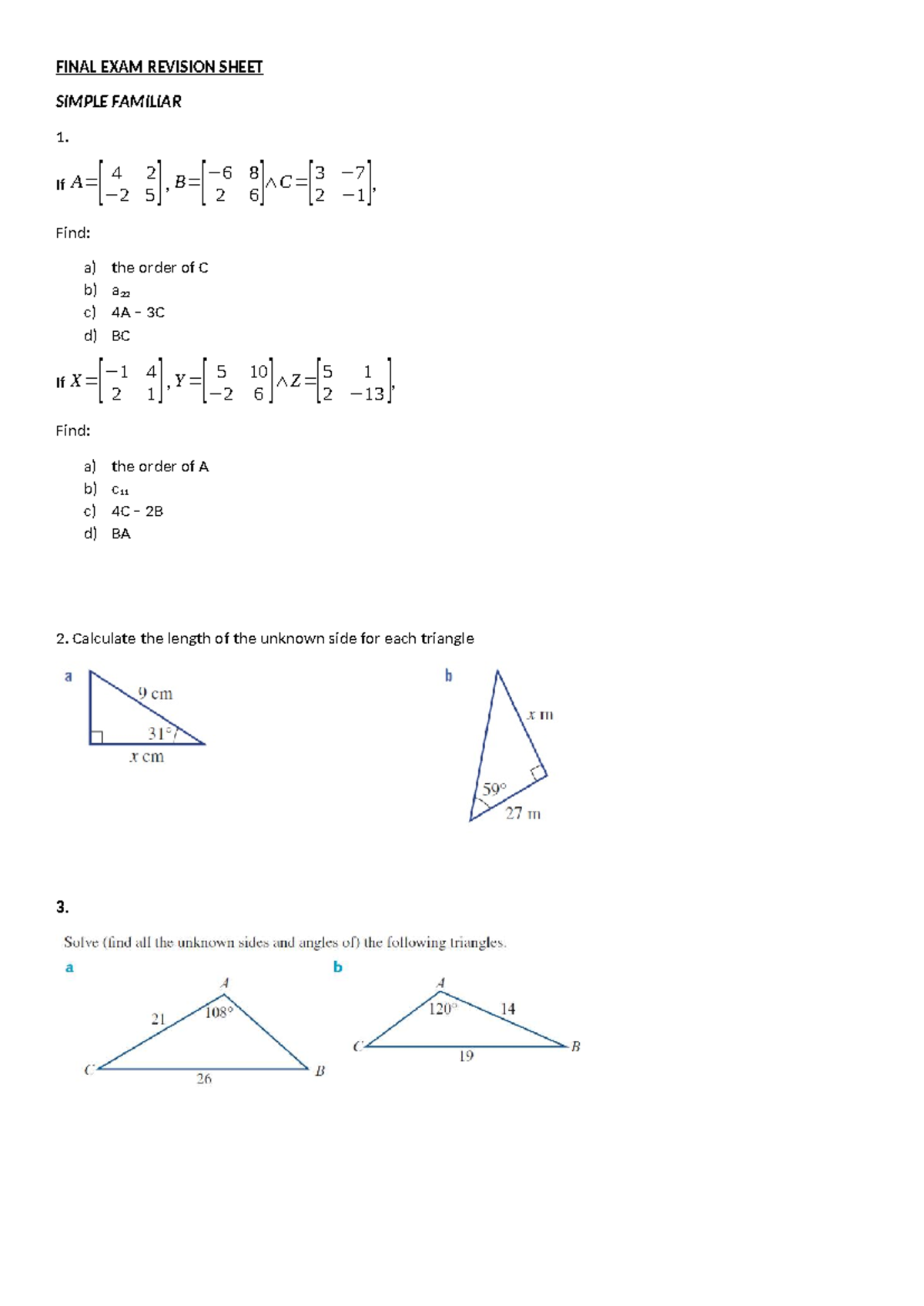 FINAL EXAM REVISION SHEET: STATISTICS & GEOMETRY TOPICS - Studocu