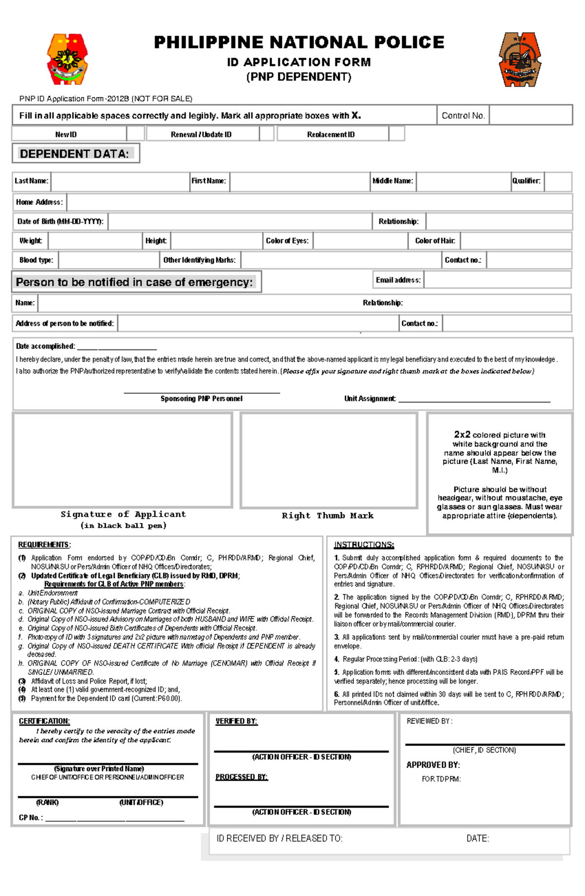399100354 PNP Dependent ID Application Form Guidelines - Studocu