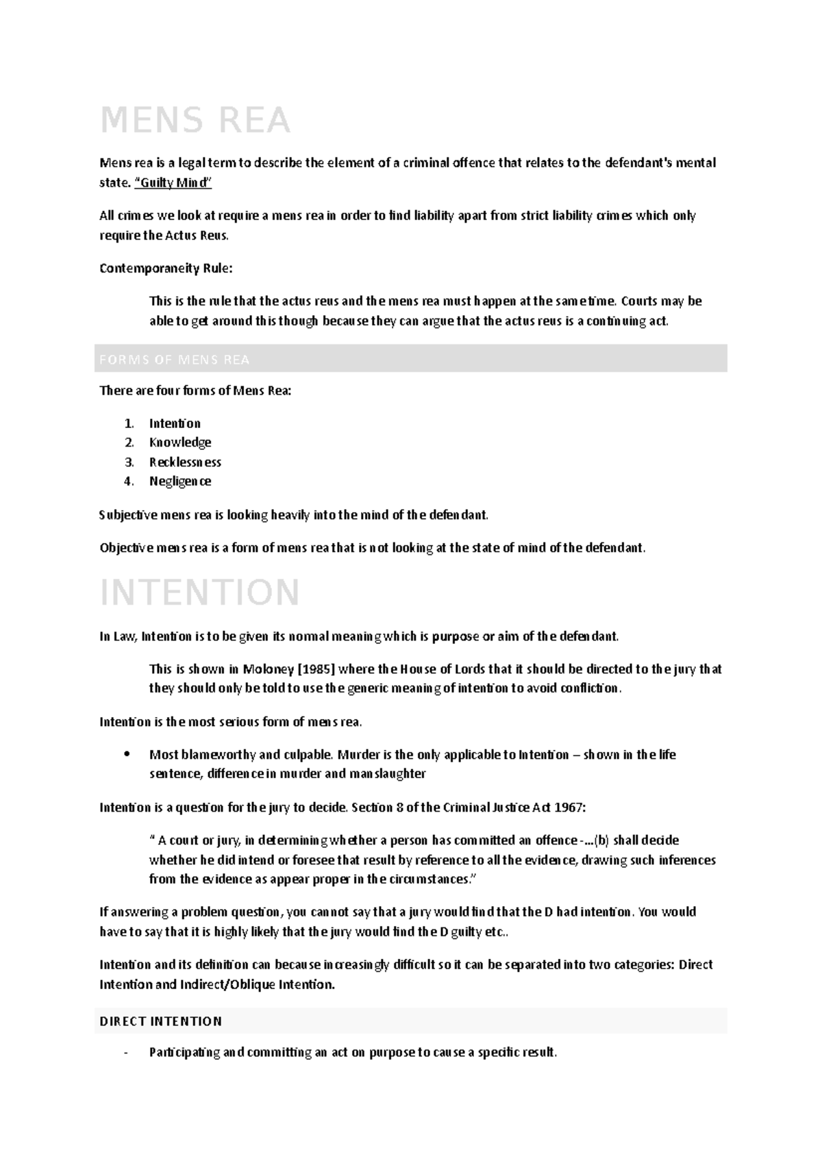 Mens Rea - This documents explains the basics needed for a criminal law ...