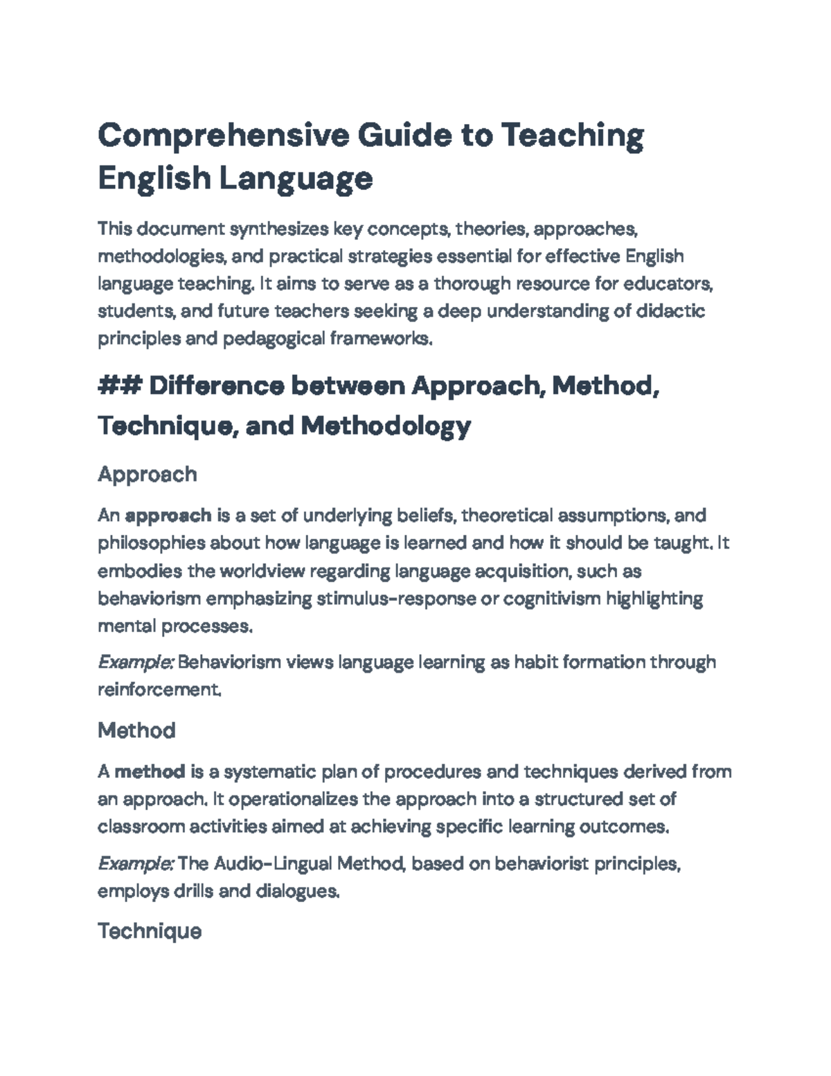 Comprehensive Guide to ELT Strategies and Theories for Educators - Studocu