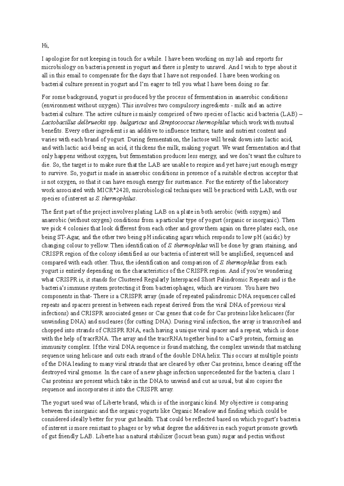 Microbiology Lab Report: Bacterial Culture in Yogurt Analysis - Studocu