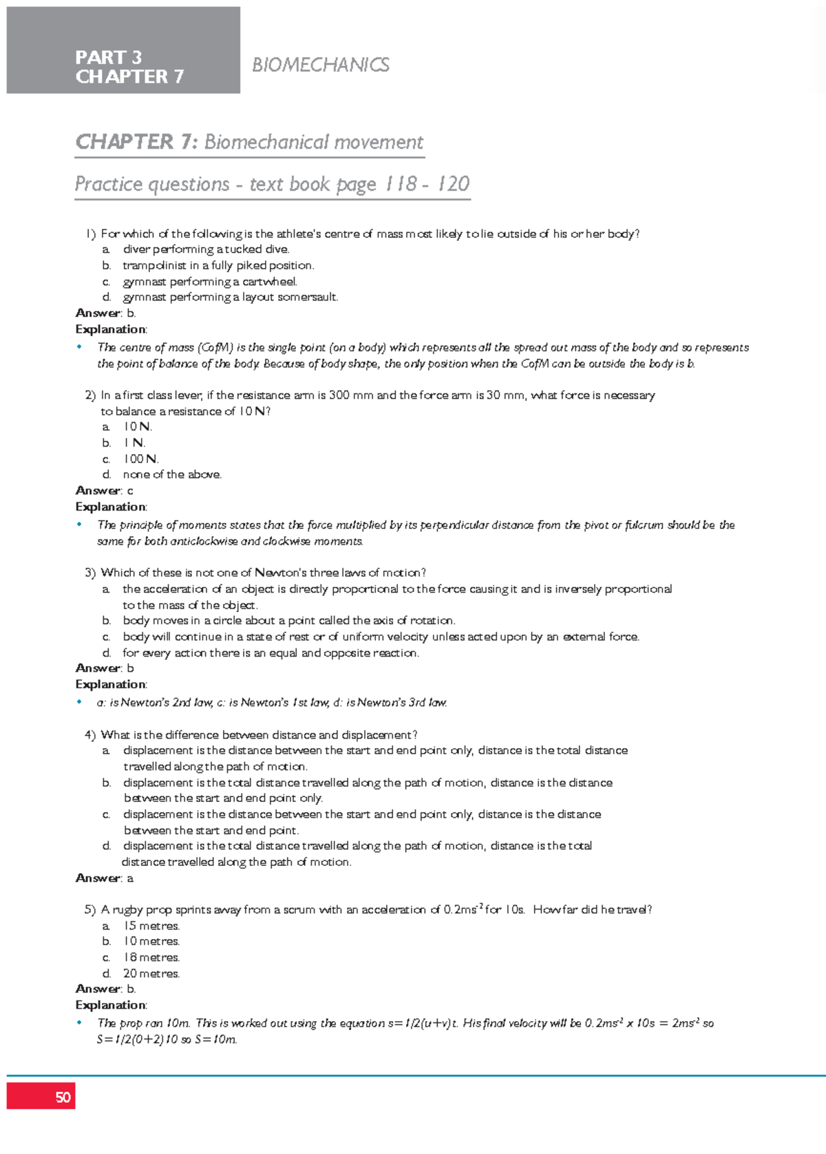 Biomechanicas questions and answers - CHAPTER 7: Biomechanical movement ...