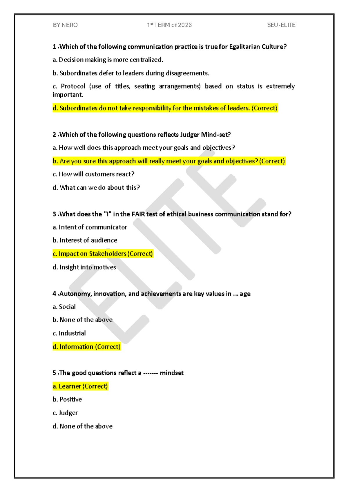 Communication Practices Quiz - Term 2026 - Studocu