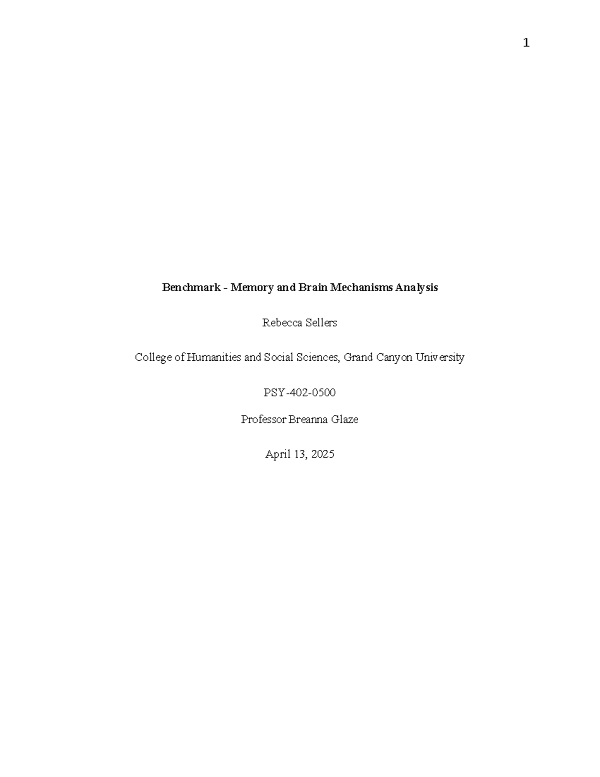Benchmark Analysis of Memory and Brain Mechanisms (PSY 101) - Studocu