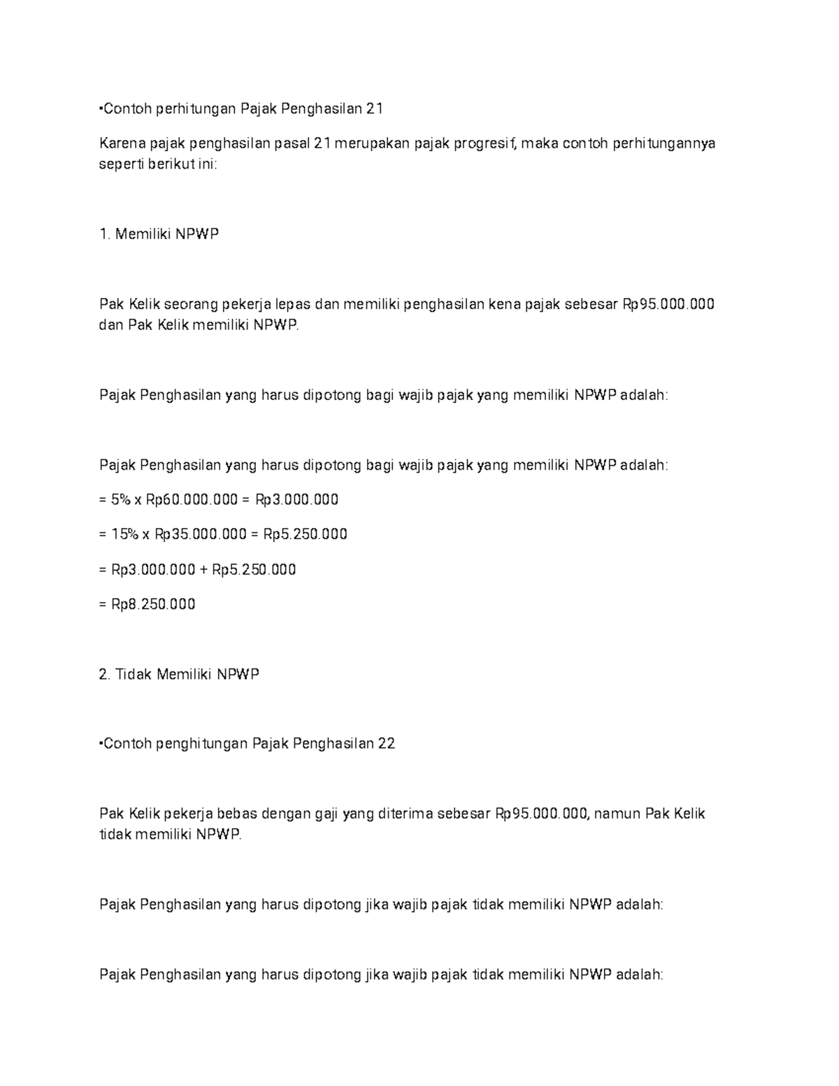 Contoh Perhitungan Pajak Penghasilan 21 dan 22 - Tugas 2 AP - Studocu