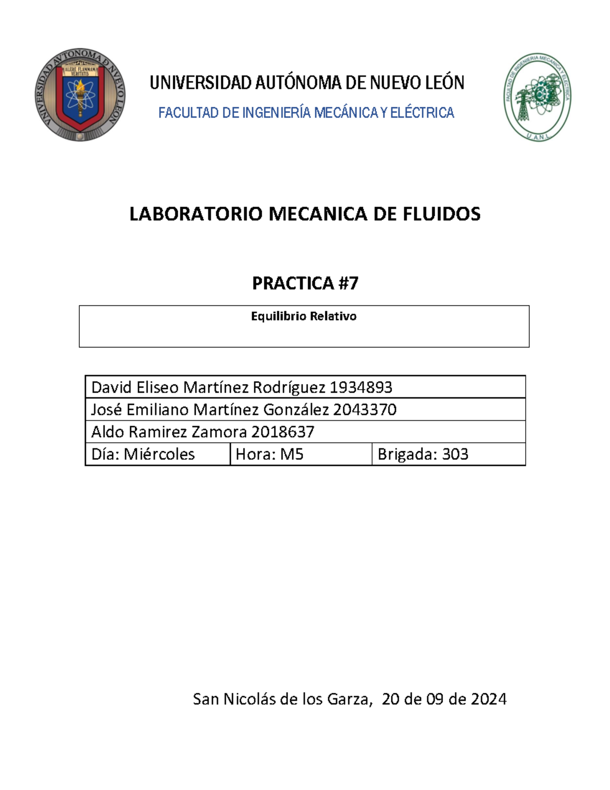 Practica 7 de mecánica de los fluidos aldo - UNIVERSIDAD AUTÓNOMA DE NUEVO LEÓN FACULTAD DE ...
