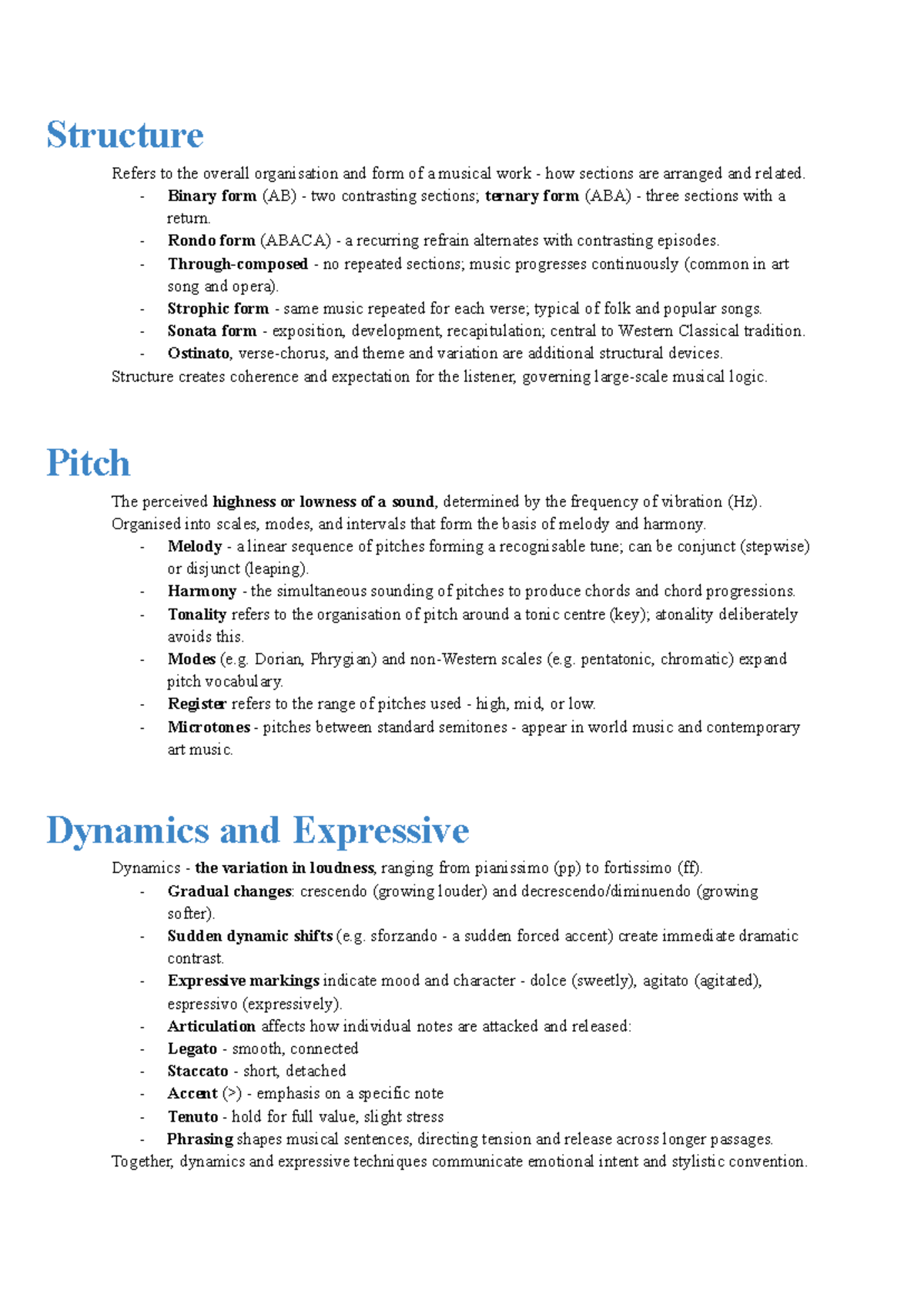 Key Musical Concepts Overview for HSC Music 1 - Studocu