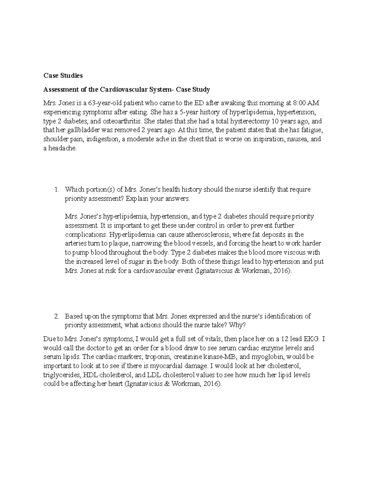 Cardiac Case study - Case Studies Assessment of the Cardiovascular ...