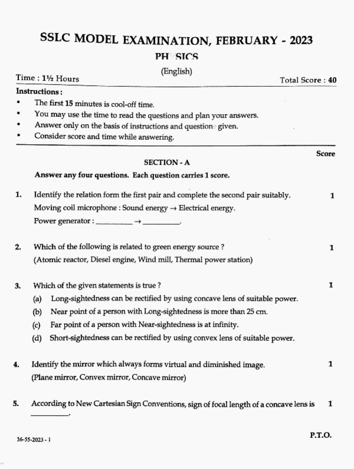 Kerala SSLC Model Exam 2023 Physics Question Paper (EM) - Studocu