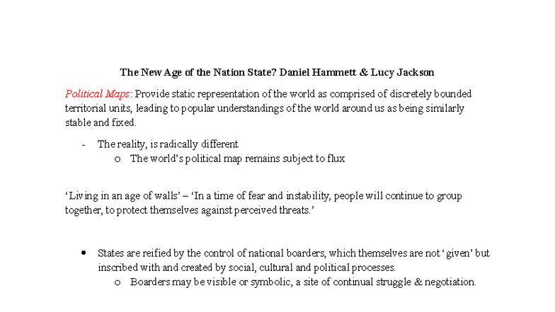 Geography Readings Test 2: The Nation State and Political Boundaries ...