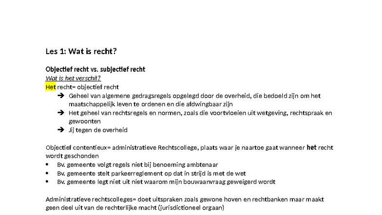 Les 1: Objectief vs. Subjectief Recht - Basisconcepten en Voorbeelden ...