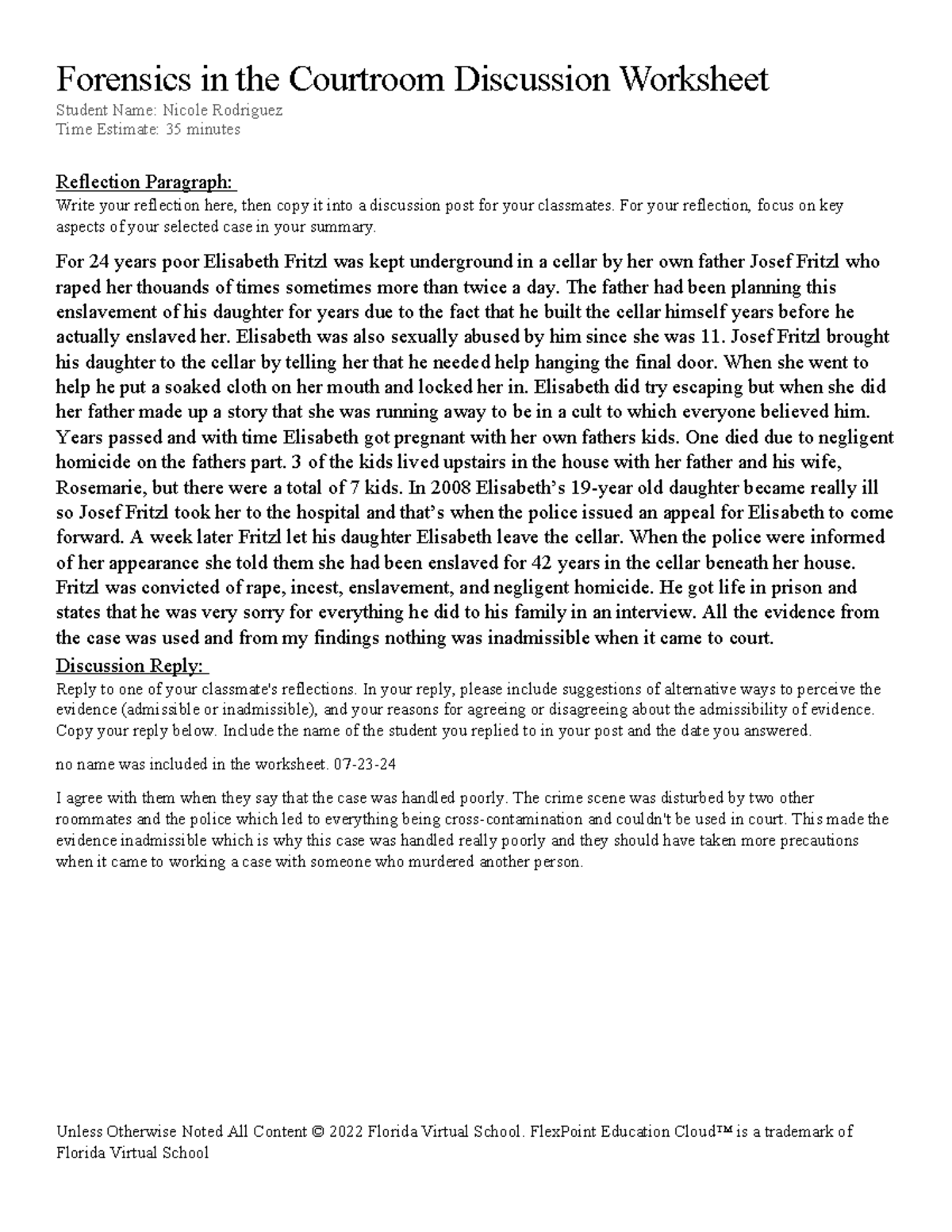 Forensics in the courtroom discussion worksheet - Forensics in the ...