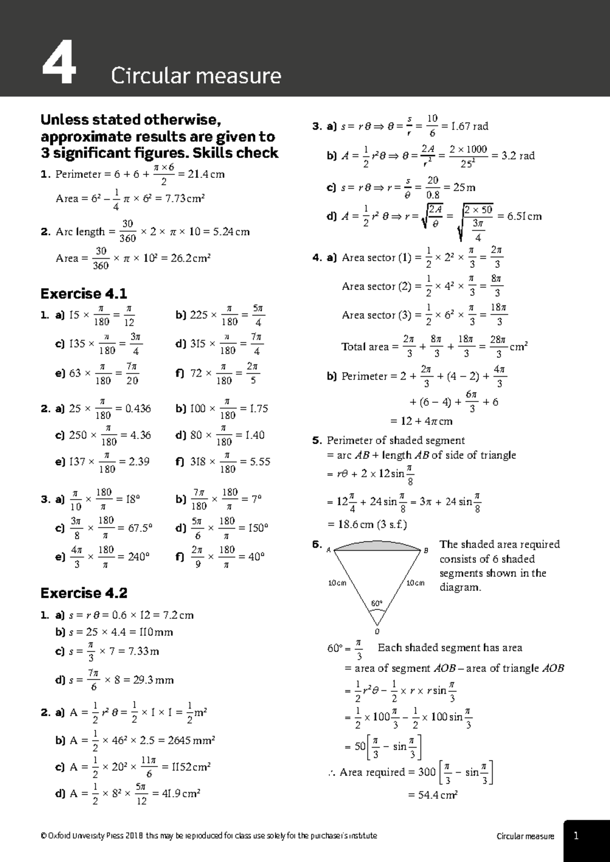 Circular Measure Exercises and Solutions (Math 4) - Studocu