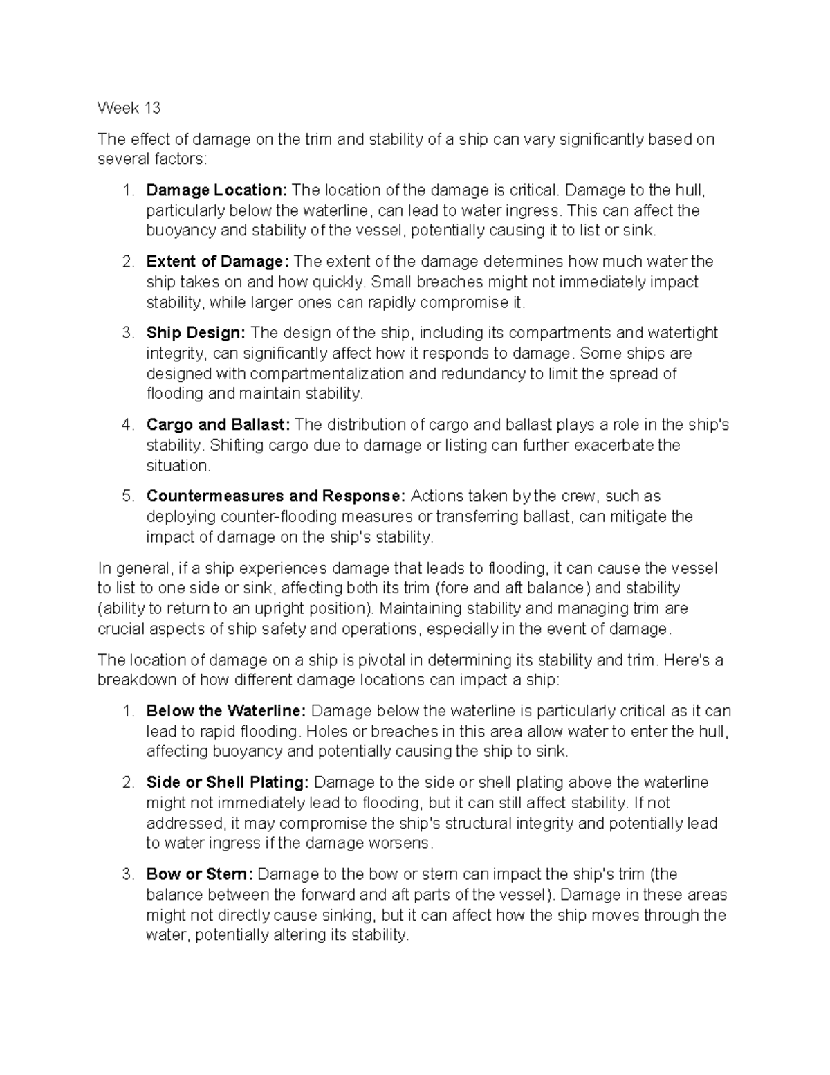 Advanced Trim and Stability Management Post-Damage - Week 13 - Studocu