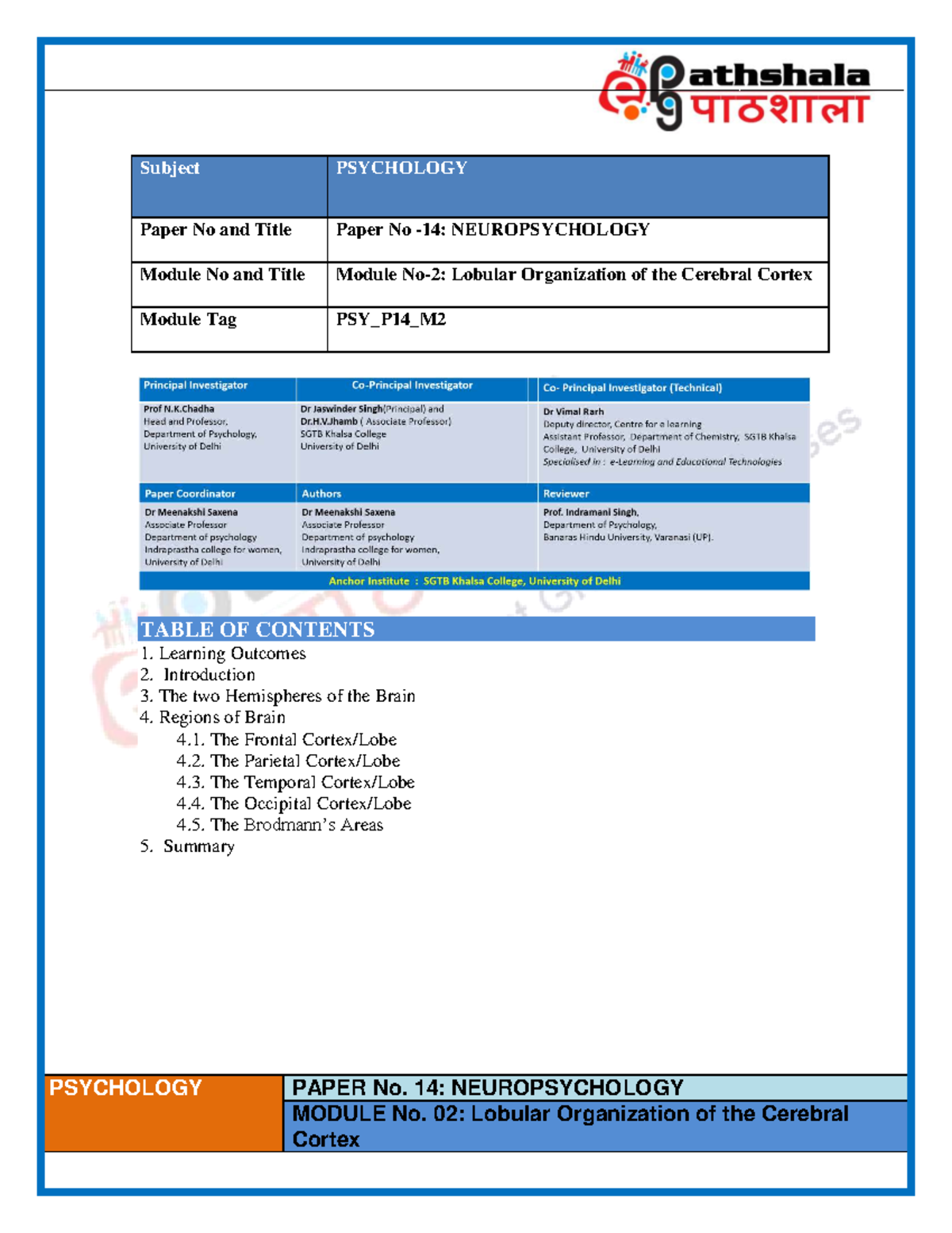 PSY_P14_M2: Lobular Organization and Functions of the Cerebral Cortex ...