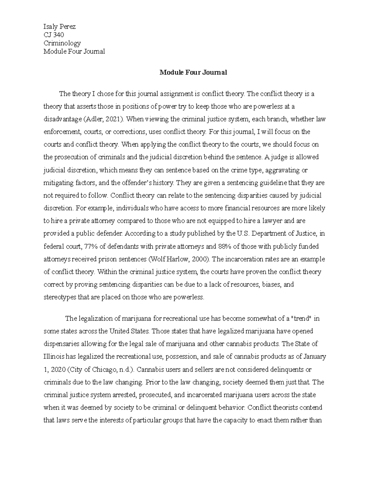 CJ 340 Conflict Theory in the Criminal Justice System Journal - Studocu