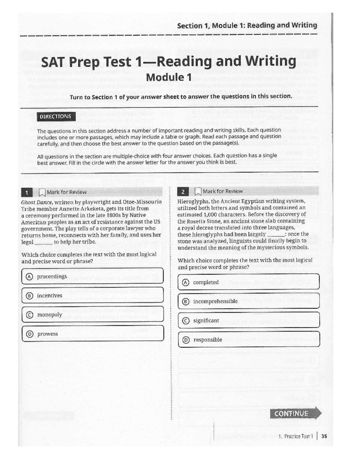 EOC Test 1: Reading and Writing Practice Module 1 - Studocu