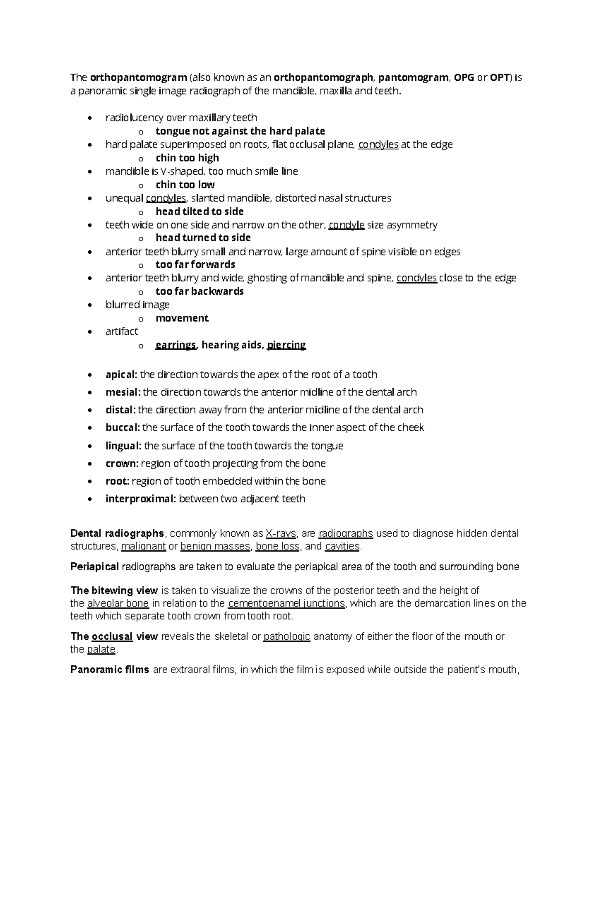 Dental Radiography Overview: OPG, Periapical & Bitewing Insights - Studocu