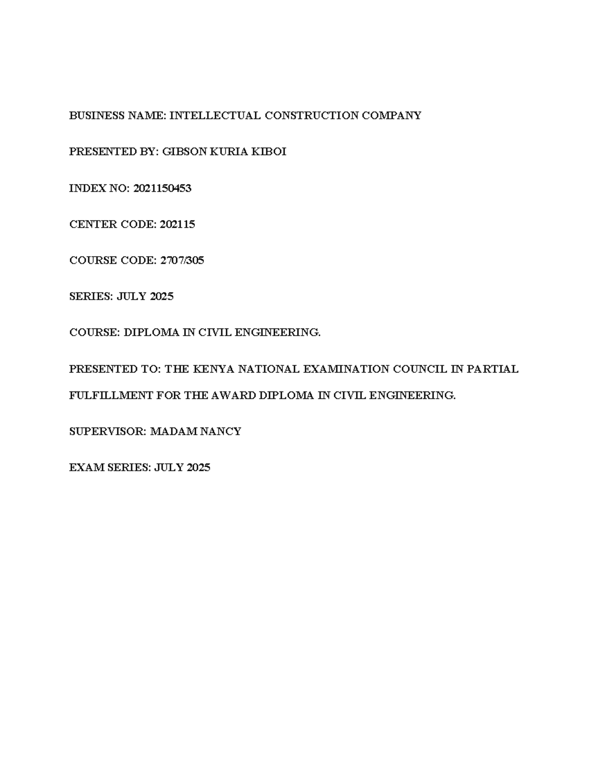 BUS 202115 - Business Plan for Intellectual Construction Co. (July 2025 ...