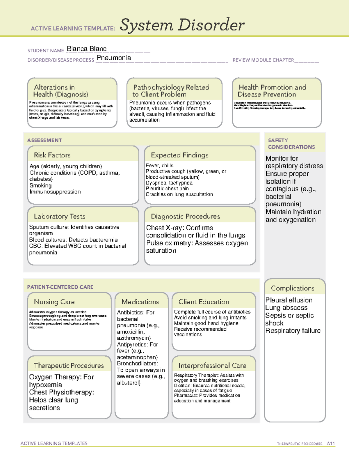 Active Learning Template: Pneumonia - Therapeutic Procedures - Studocu