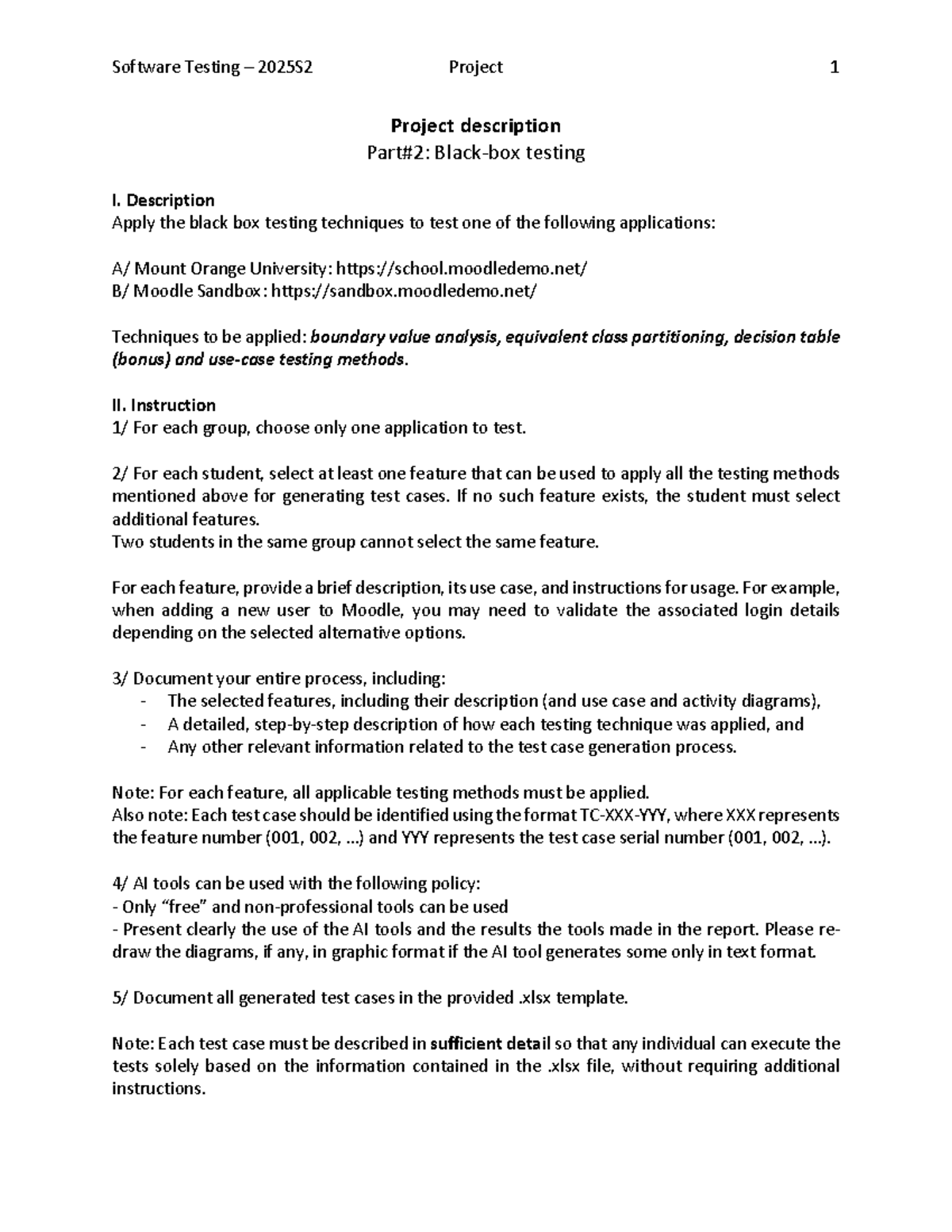 Software Testing 2025S2 Project 1: Black Box Testing Techniques - Studocu