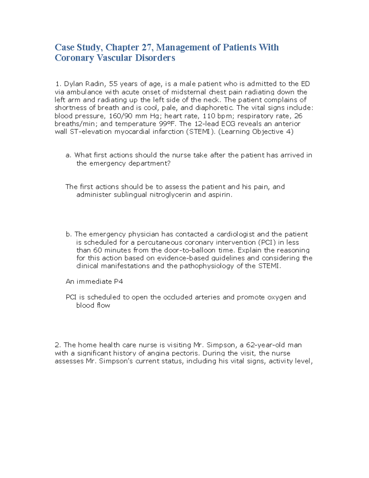 CS Ch27 Management of Patients With Coronary Vascular Disorders - Case ...