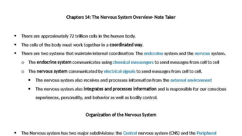 Nervous and Endocrine Systems Overview: Key Concepts (Chapters 14 & 16 ...