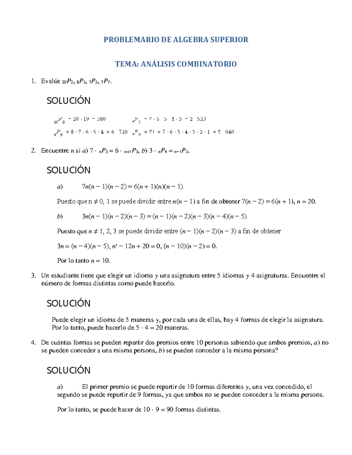 Problemas Resueltos DE Analisis Combinatorio - Warning: TT: undefined function: 32 PROBLEMARIO ...