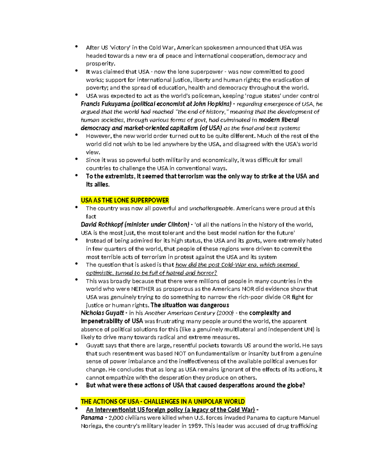 USA and the Unipolar World: Challenges and Terrorism Analysis - Studocu