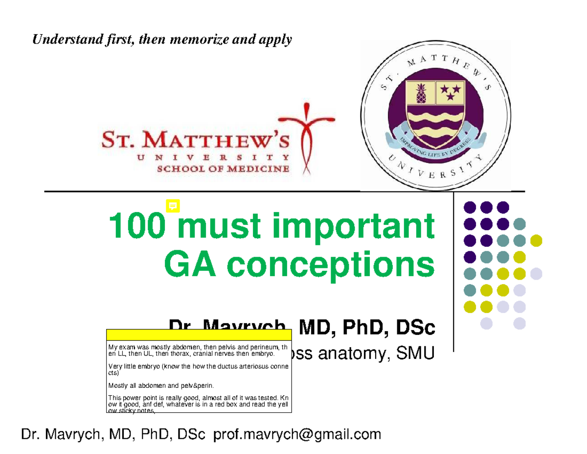 GA Final Exam Anatomy Shelf Notes for Gross Anatomy - Studocu