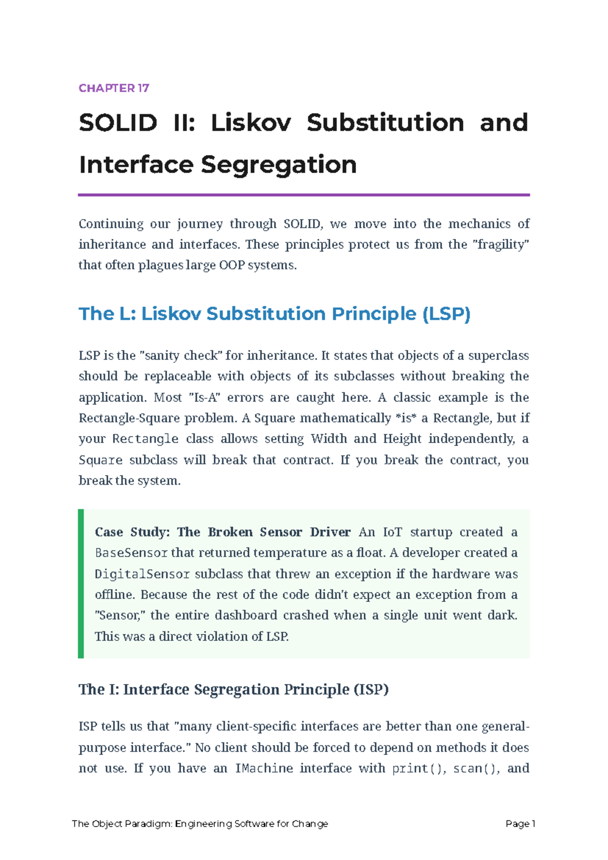 CHAPTER 17: SOLID II - Liskov Substitution & Interface Segregation ...