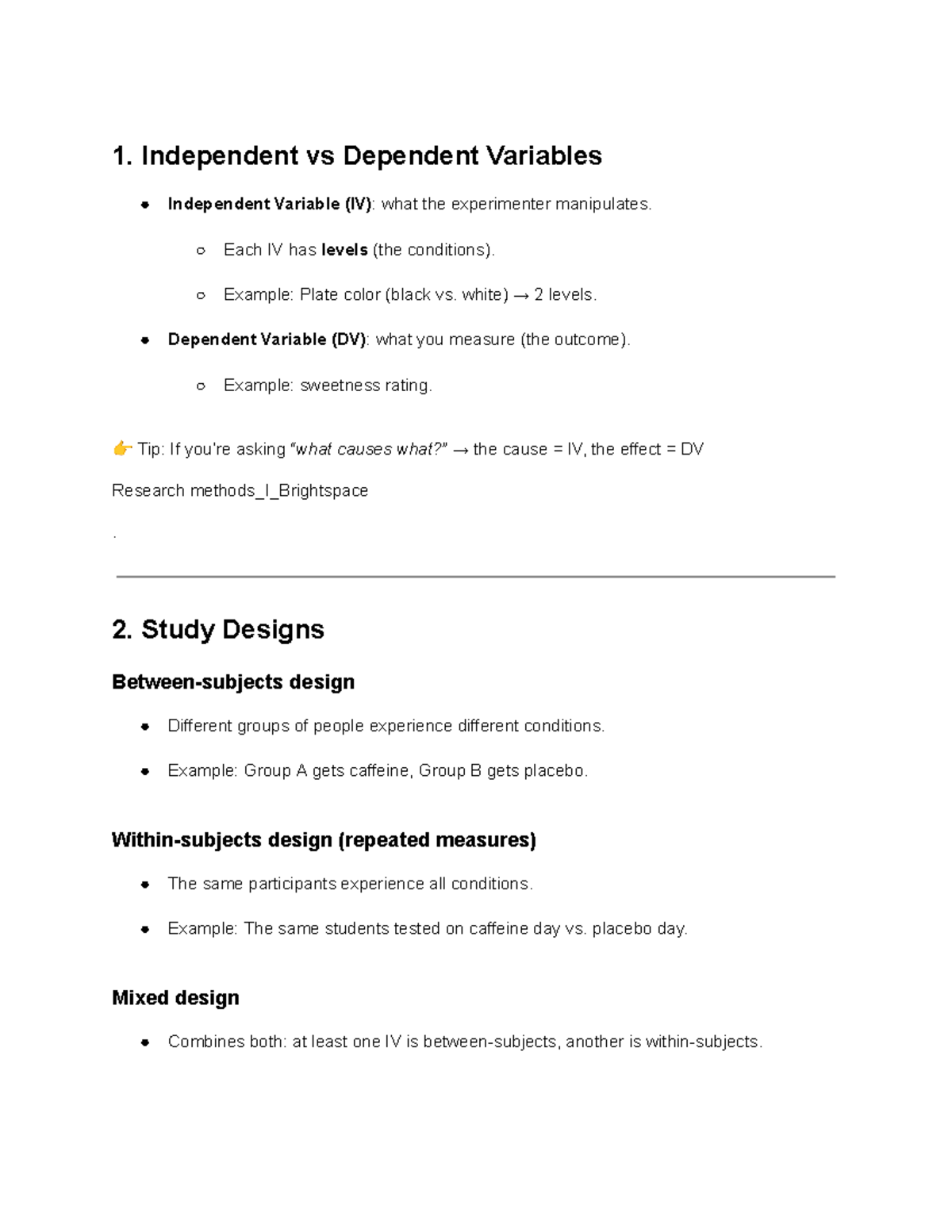 Research Methods II: IVs, DVs, Study Designs & Statistical Tests - Studocu