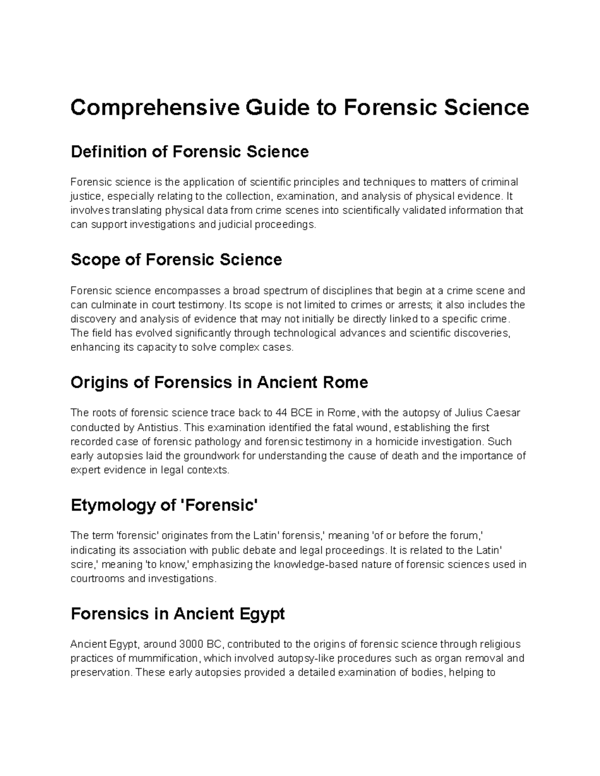 Comprehensive Guide to Forensic Science: Techniques & History - Studocu