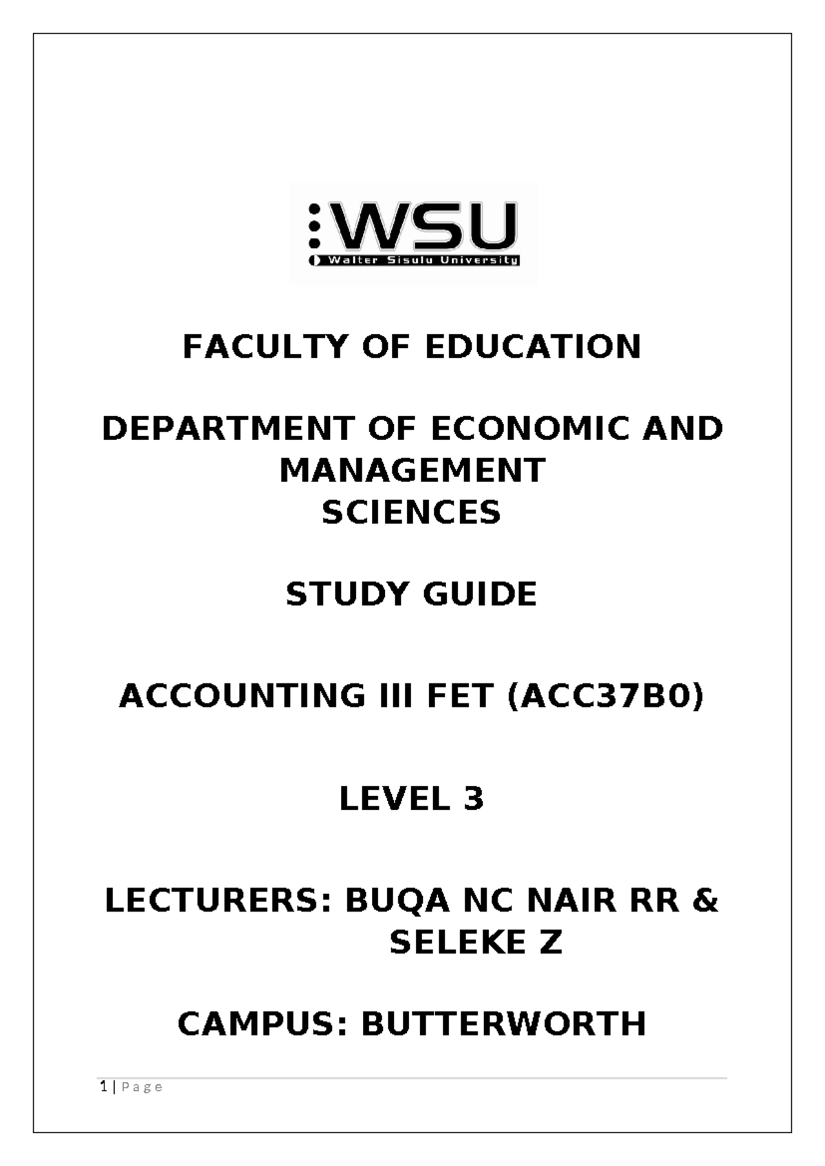 ACO37W0 Study Guide: Accounting FET Level 3 Overview and Key Concepts ...