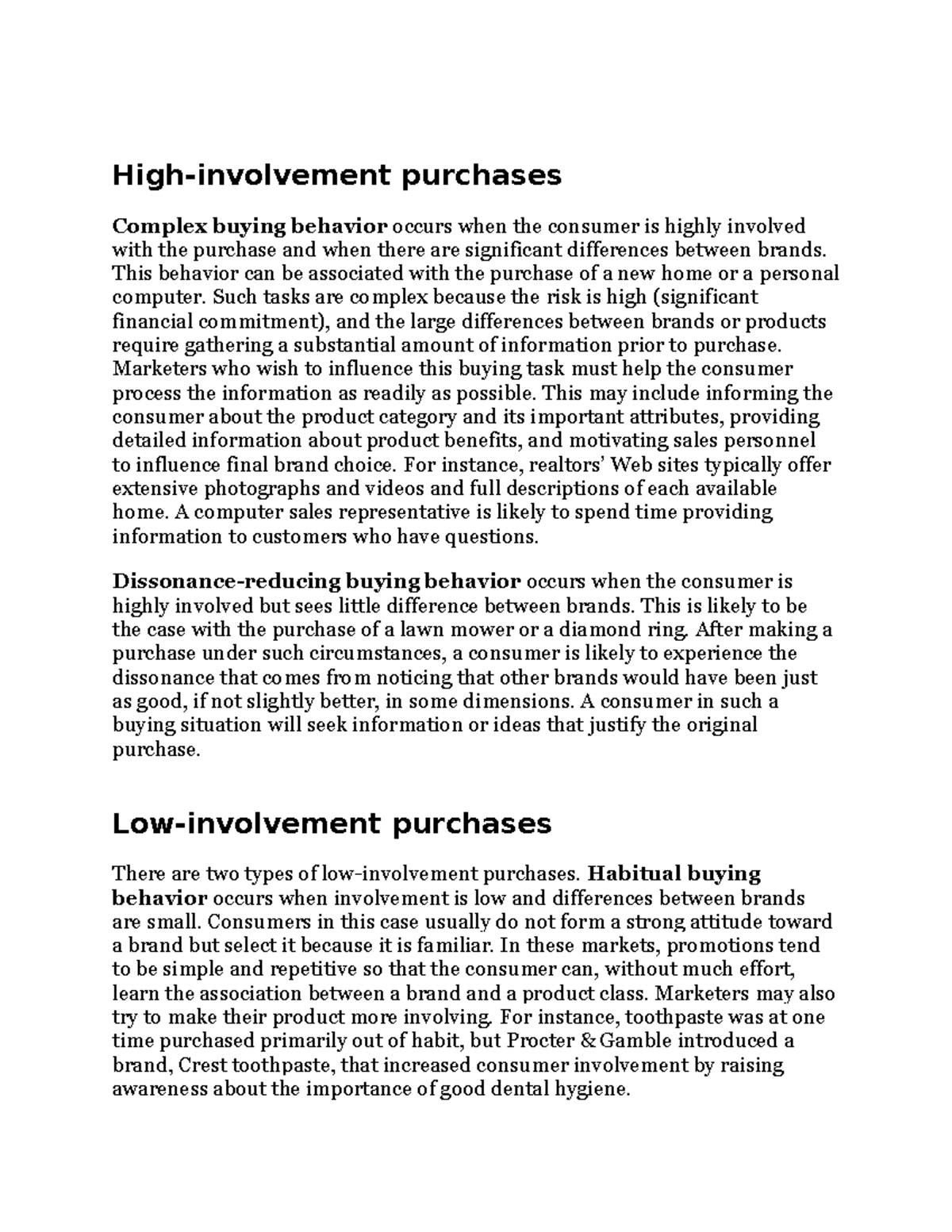 Chapter 4: Consumer Behavior - High and Low Involvement Purchases - Studocu