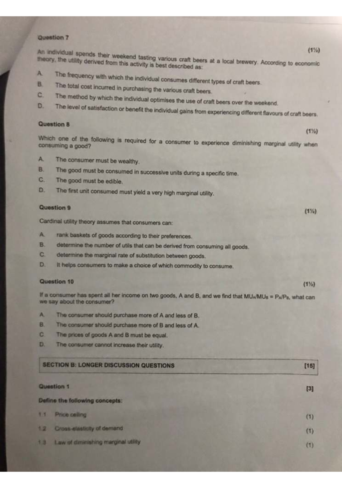 ECO 101: Utility Theory & Consumer Behavior - Exam Questions - Studocu