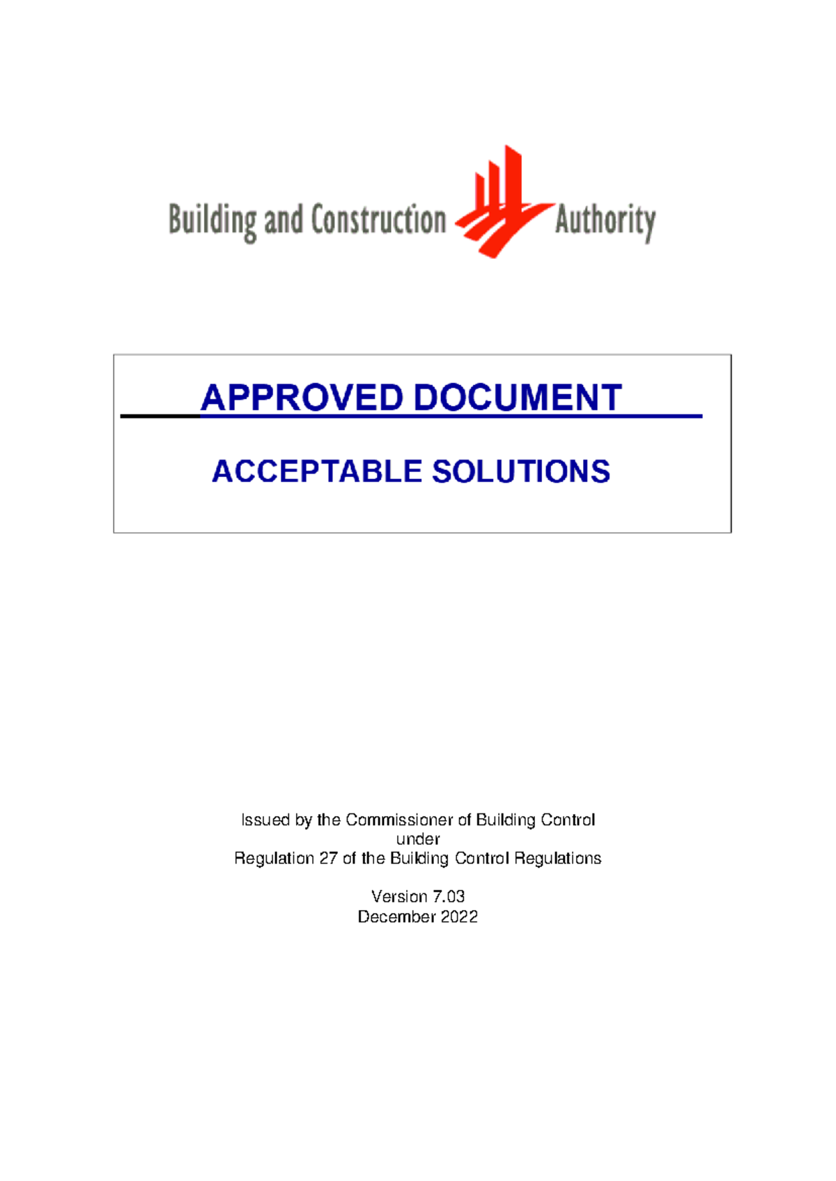 BCA Approved Doc - Building Control Regulations Version 7 (Dec 2022) - Studocu
