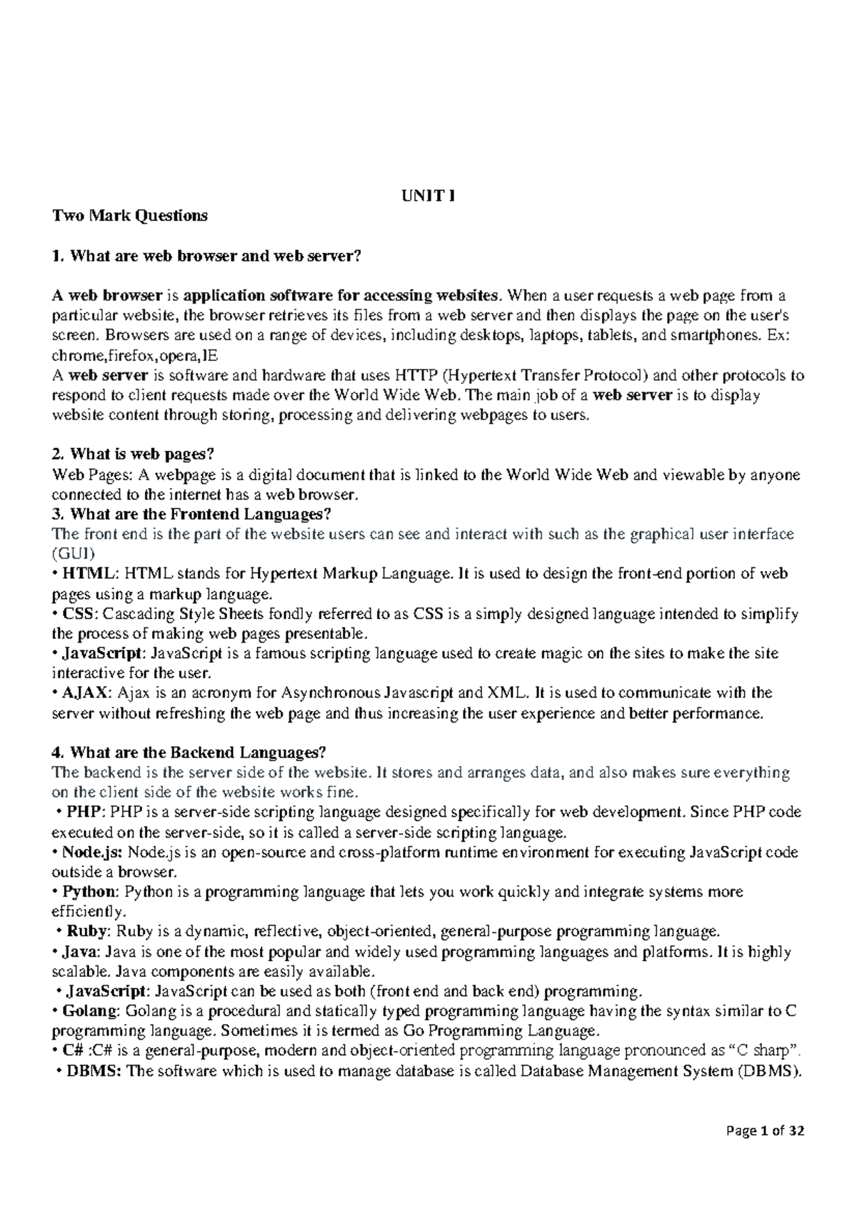 C# unit1solved QB - Unit 1 notes - UNIT I Two Mark Questions What are ...