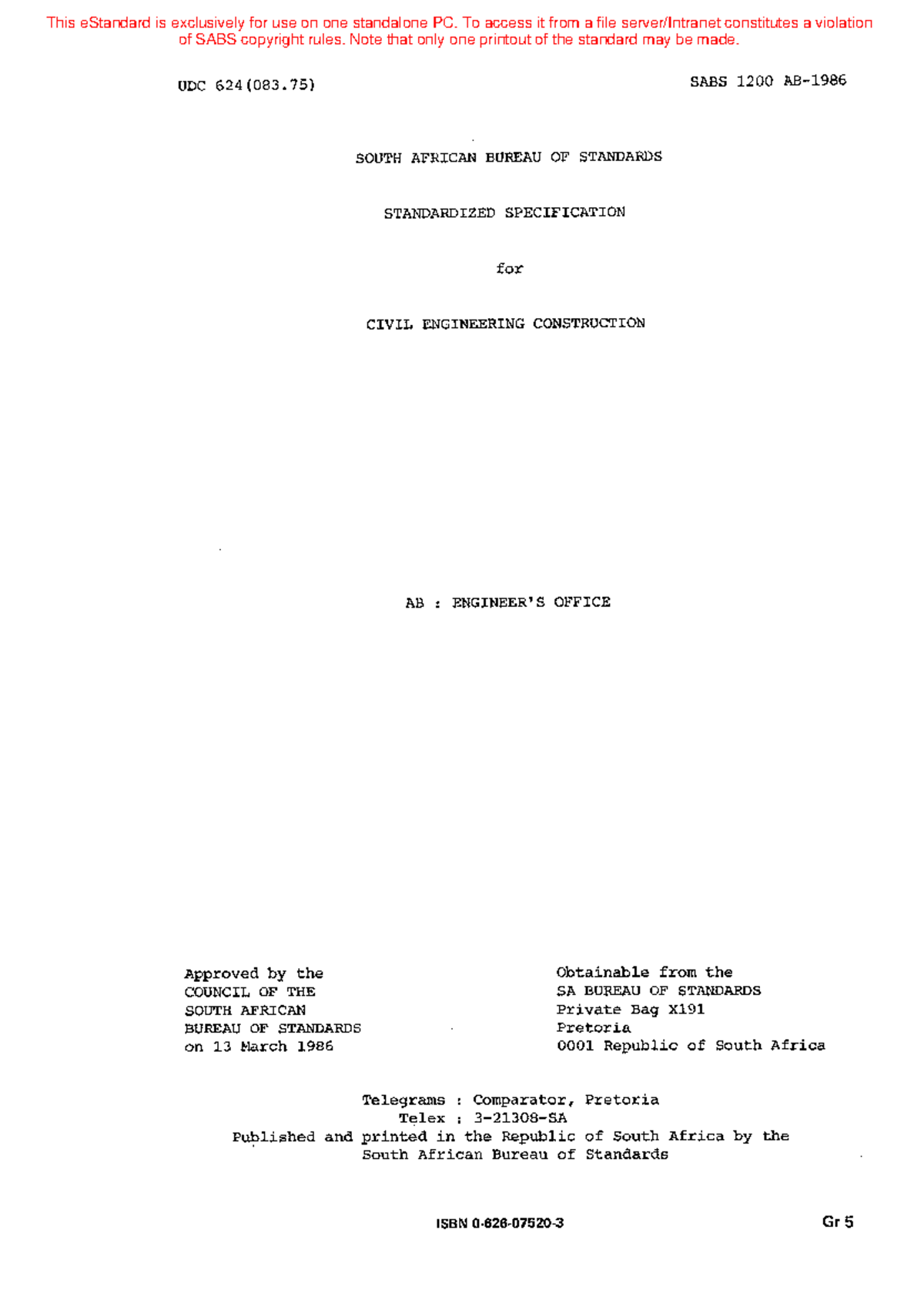 SABS 1200 AB - Civil Engineering Construction Specification (1986 ...