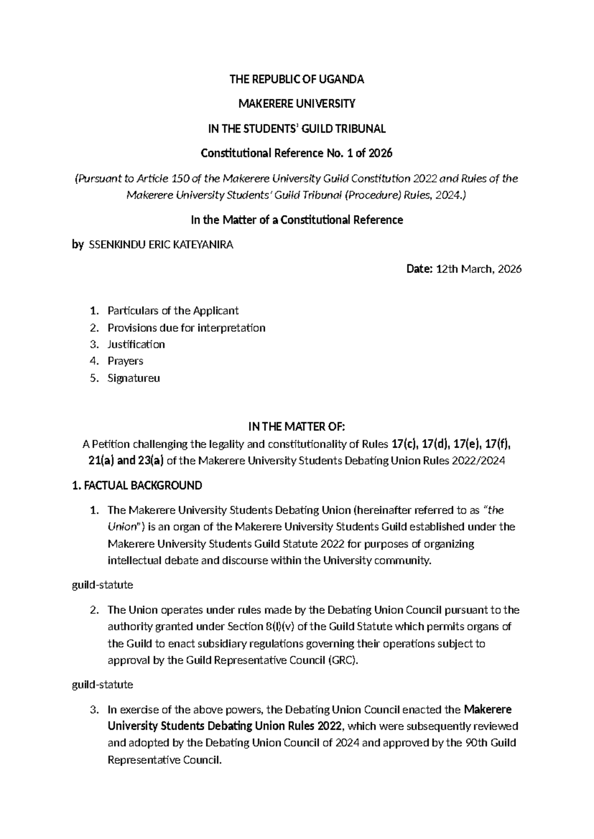 Constitutional Reference No. 1 of 2026: Petition on Debating Union ...