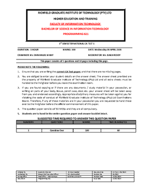 IS 511 Exam Theory Paper Final Paper A Marking Memo - Initiated By ...