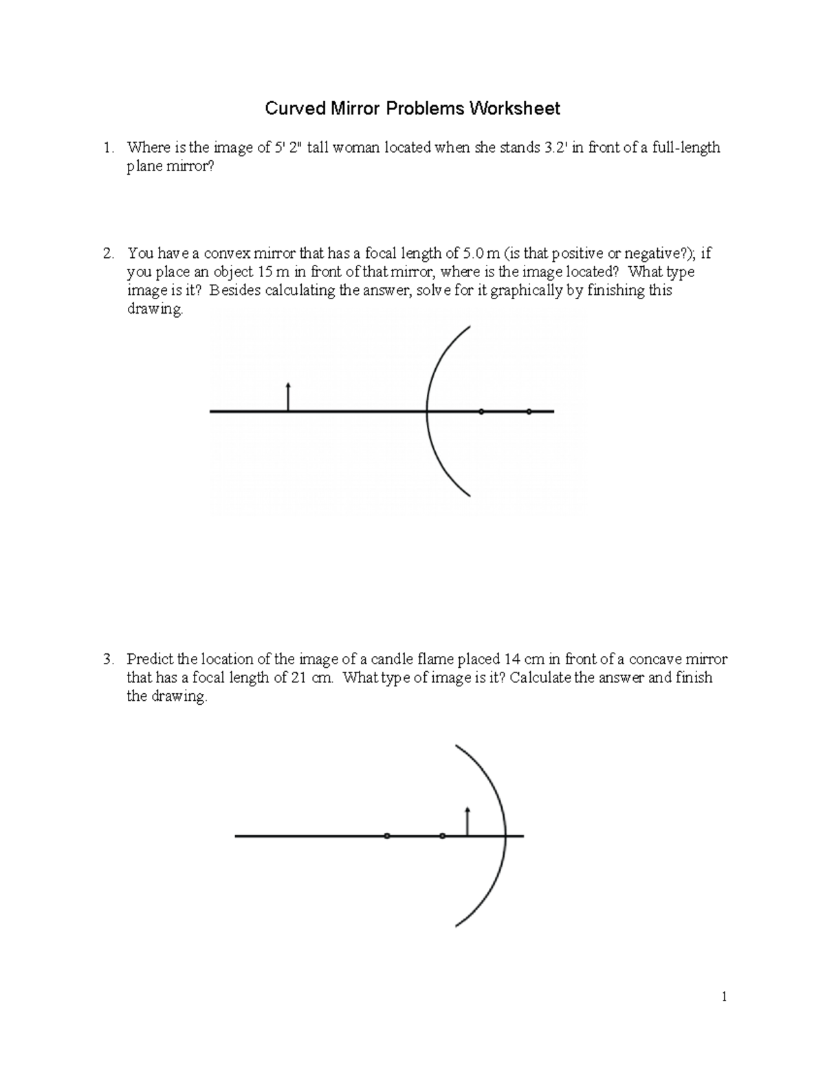 Curved Mirror Problems Worksheet for Physics 101 - Studocu