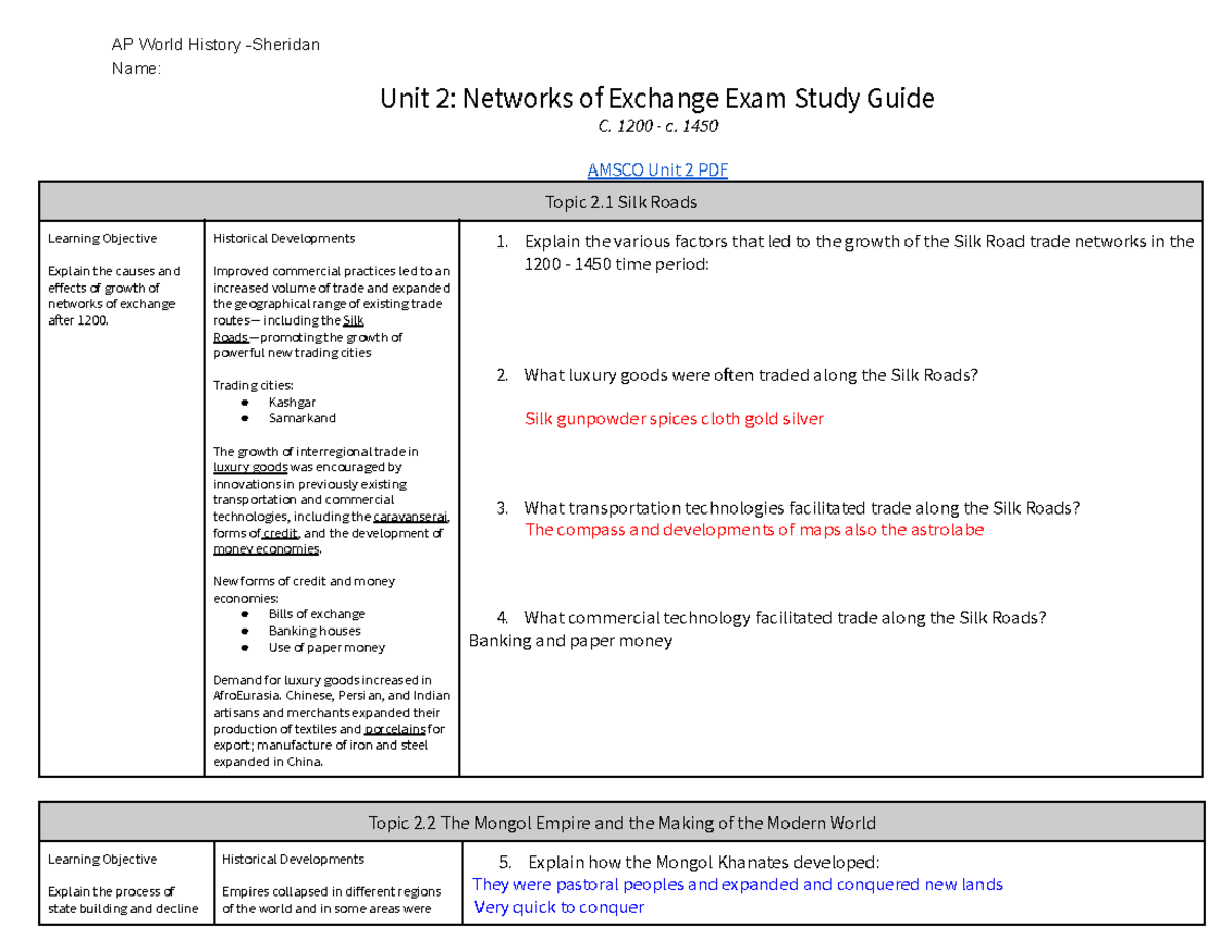 Unit 2 Networks of Exchange Study Guide (AP World History) - Studocu