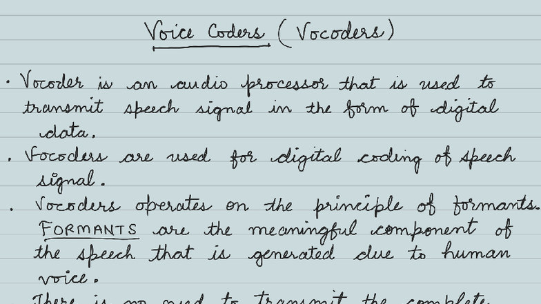 Vocoder Notes - 5th Sem Overview of Voice Coding Systems - Studocu