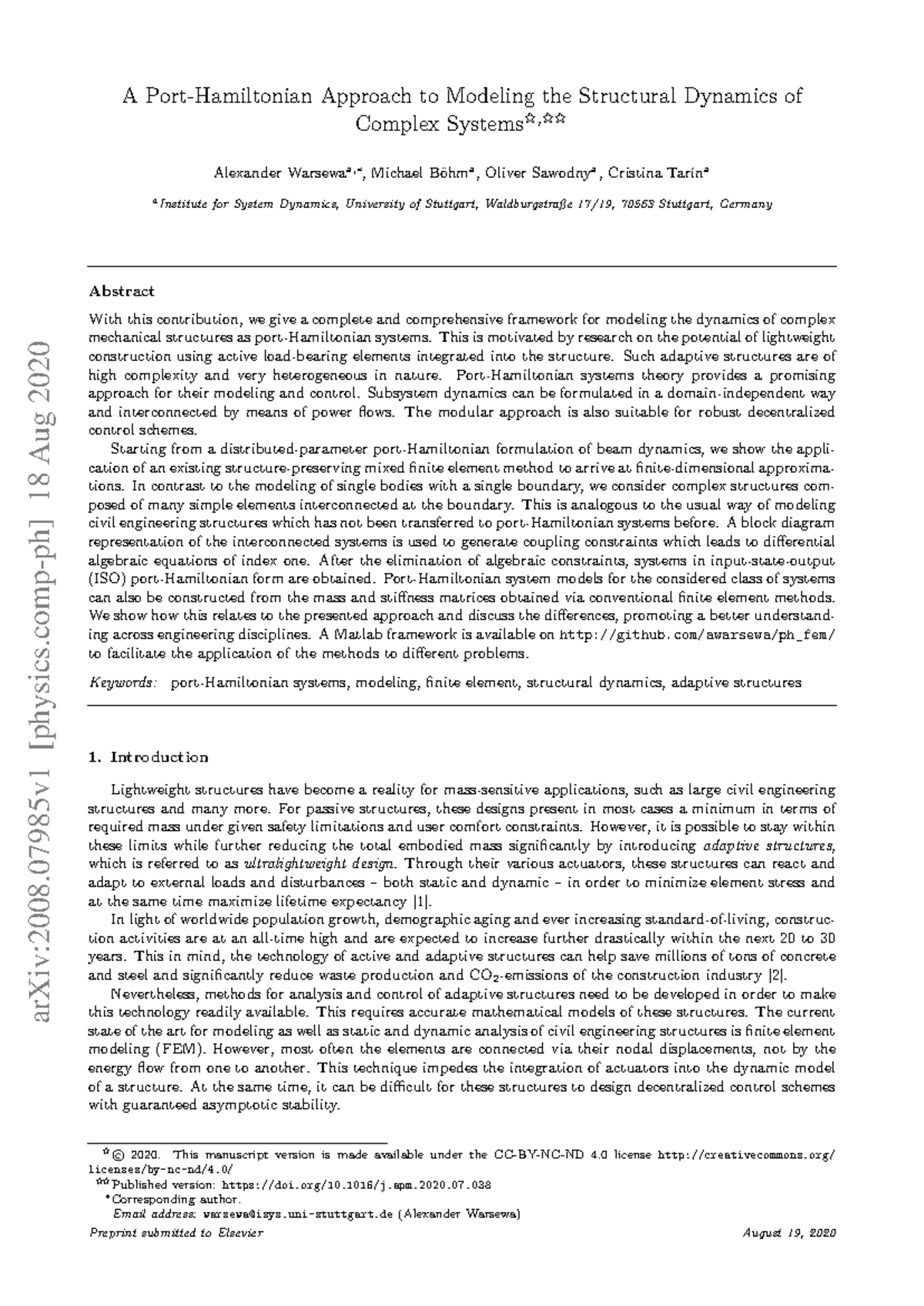 A Port-Hamiltonian Approach to Structural Dynamics of Complex Systems ...